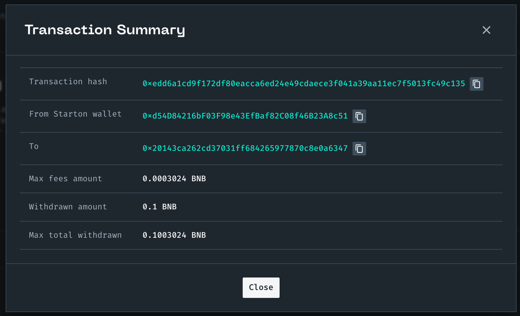 Deposit & Withdraw | STARTON DOCUMENTATION